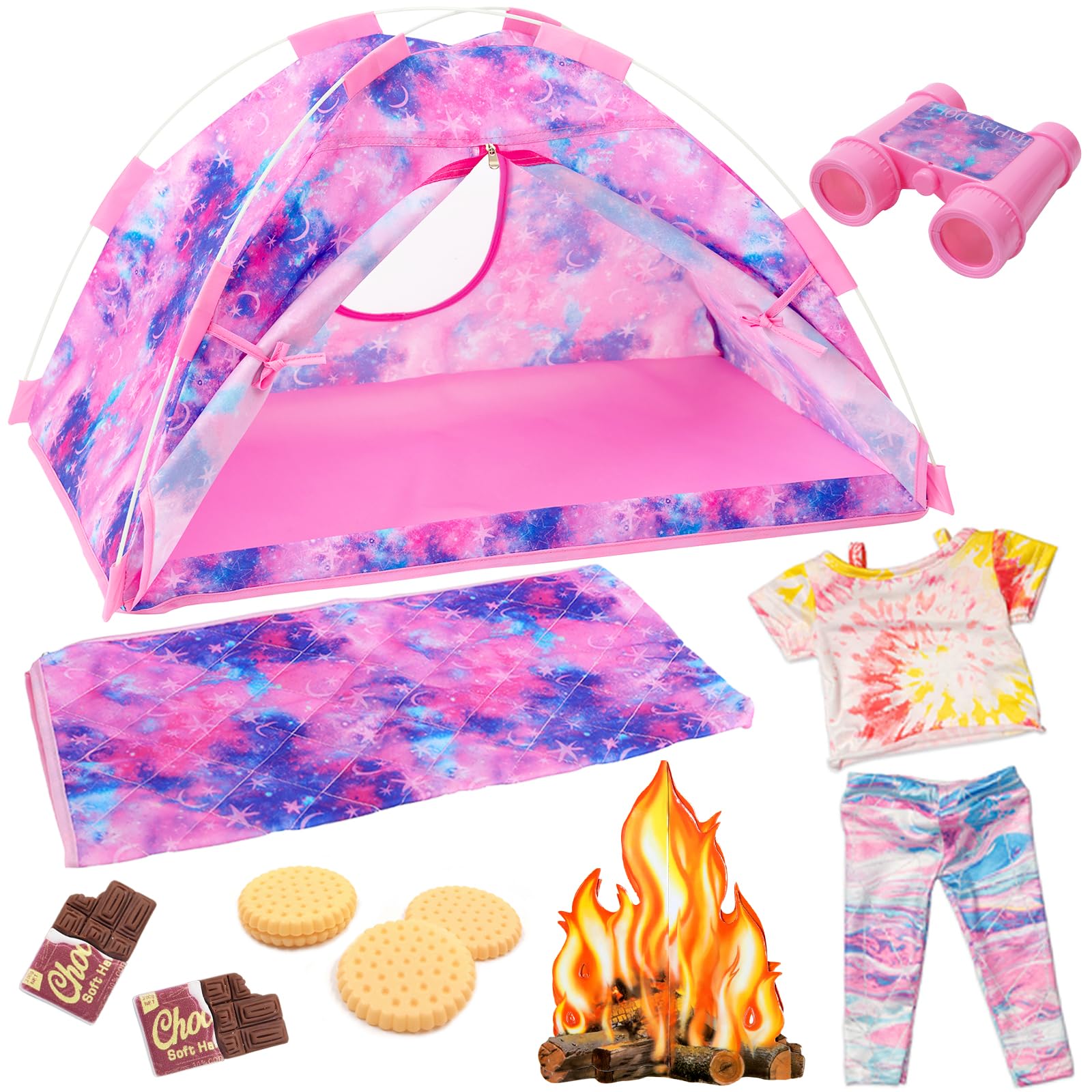 ZITA ELEMENT 11 Items 18 Inch Doll Accessories Camping Tent Set - Including Doll Camping Tent Clothes Set Binoculars Campfire Chocolate Compressed Biscuit