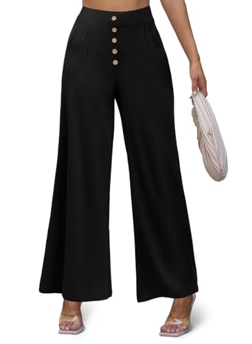 JZC Women's Flowy Pants Casual Palazzo Pants Print High Waist Button Wide Leg Palazzo Lounge Pants Black 3XL