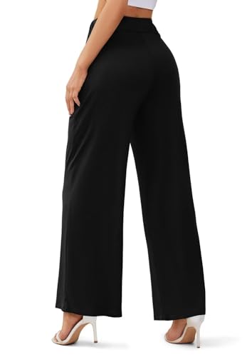 JZC Women's Flowy Pants Casual Palazzo Pants Print High Waist Button Wide Leg Palazzo Lounge Pants Black 3XL