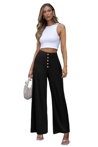 JZC Women's Flowy Pants Casual Palazzo Pants Print High Waist Button Wide Leg Palazzo Lounge Pants Black 3XL