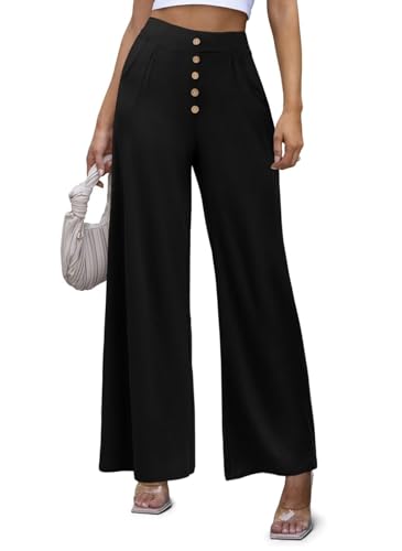 JZC Women's Flowy Pants Casual Palazzo Pants Print High Waist Button Wide Leg Palazzo Lounge Pants Black 3XL