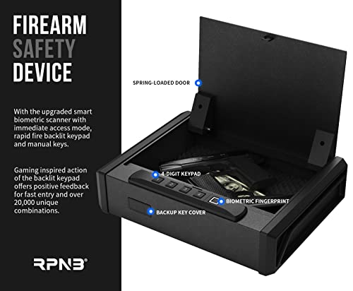 RPNB Gun Safe,California DOJ Certified,Quick-Access Pistol Safe for Multiple Handguns with Biometric Fingerprint Lock