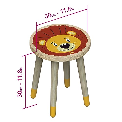 THE OVI FAMILY Kid’s Stool -12 inch Non-Slip Folding Step Stool,Wooden Chair, Lightweight Assembled Four-Legged Sitting Stool- Kitchen,Bathroom, Bedroom, Classroom, Playroom (Lion)