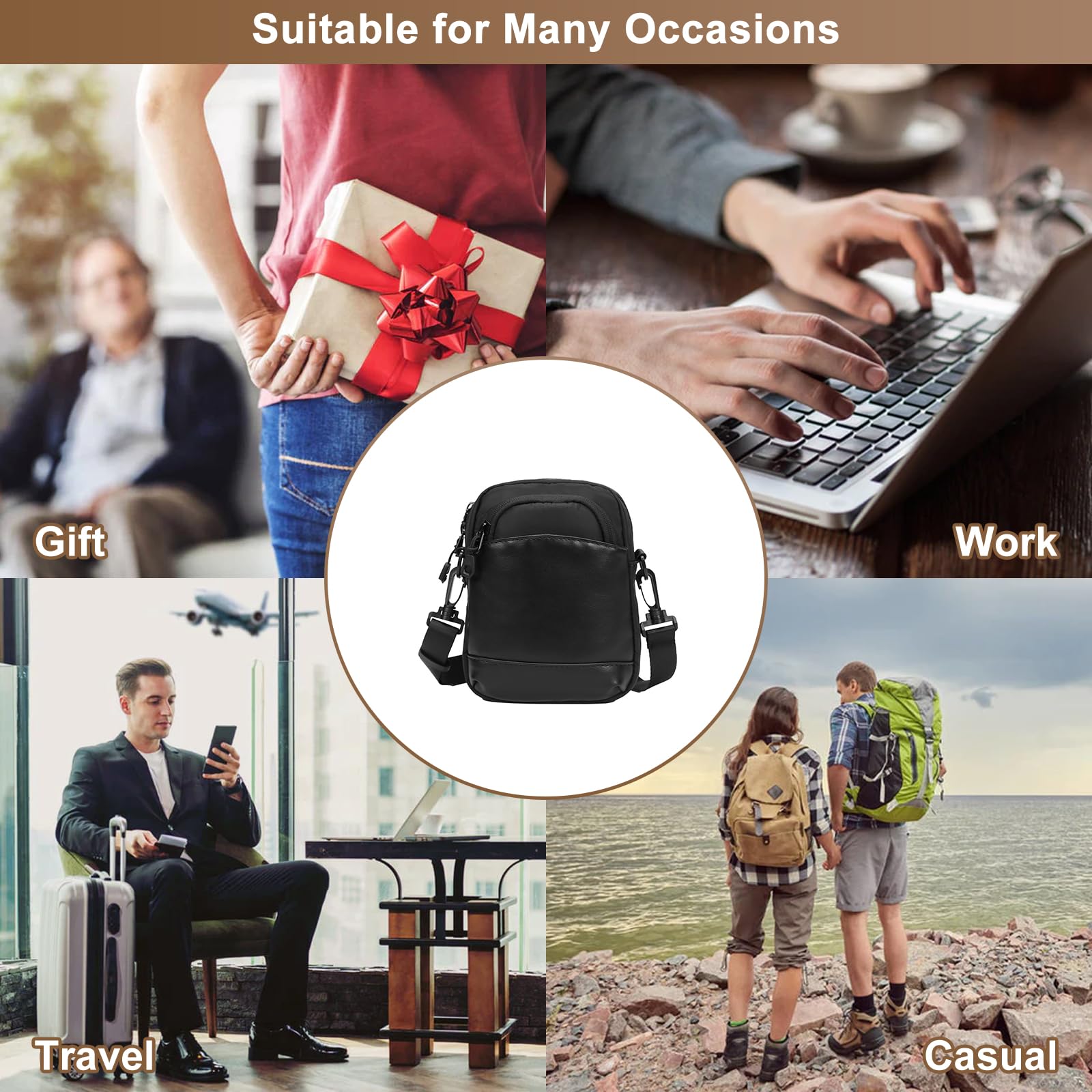 Men's Casual Shoulder Bag Multi-Pocket Oxford Cloth Crossbody Bags Lightweight Small Messenger Bag for Work Commuting (Black)