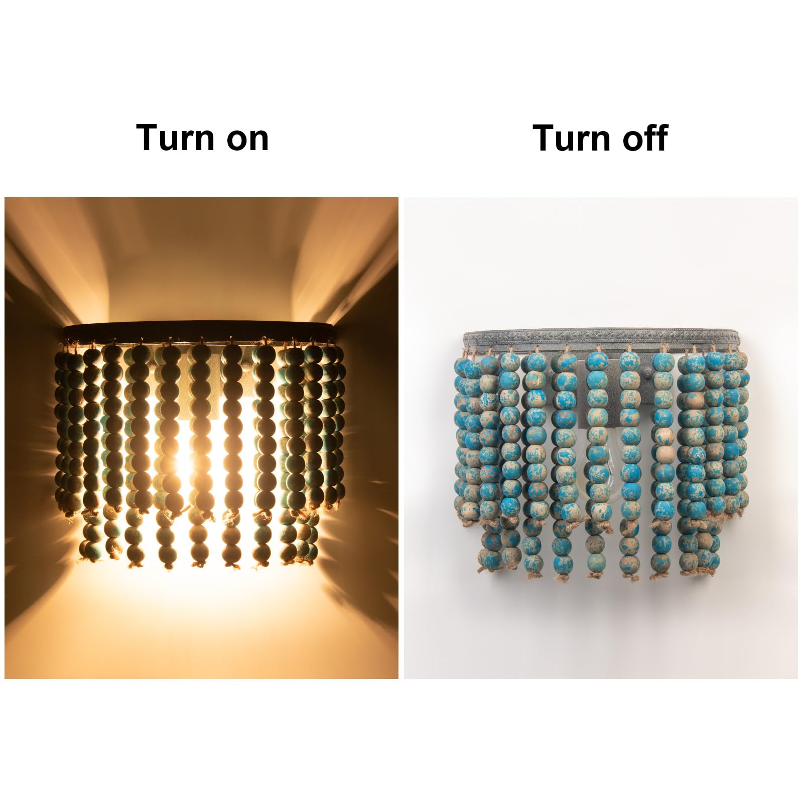JCPYIUL Boho Wall Sconce, Vintage Art Deco Wall Sconce Indoor, Hardwired Hallway Sconces Wall Lighting for Bedroom Livingroom Entryway(Blue Wood Bead)