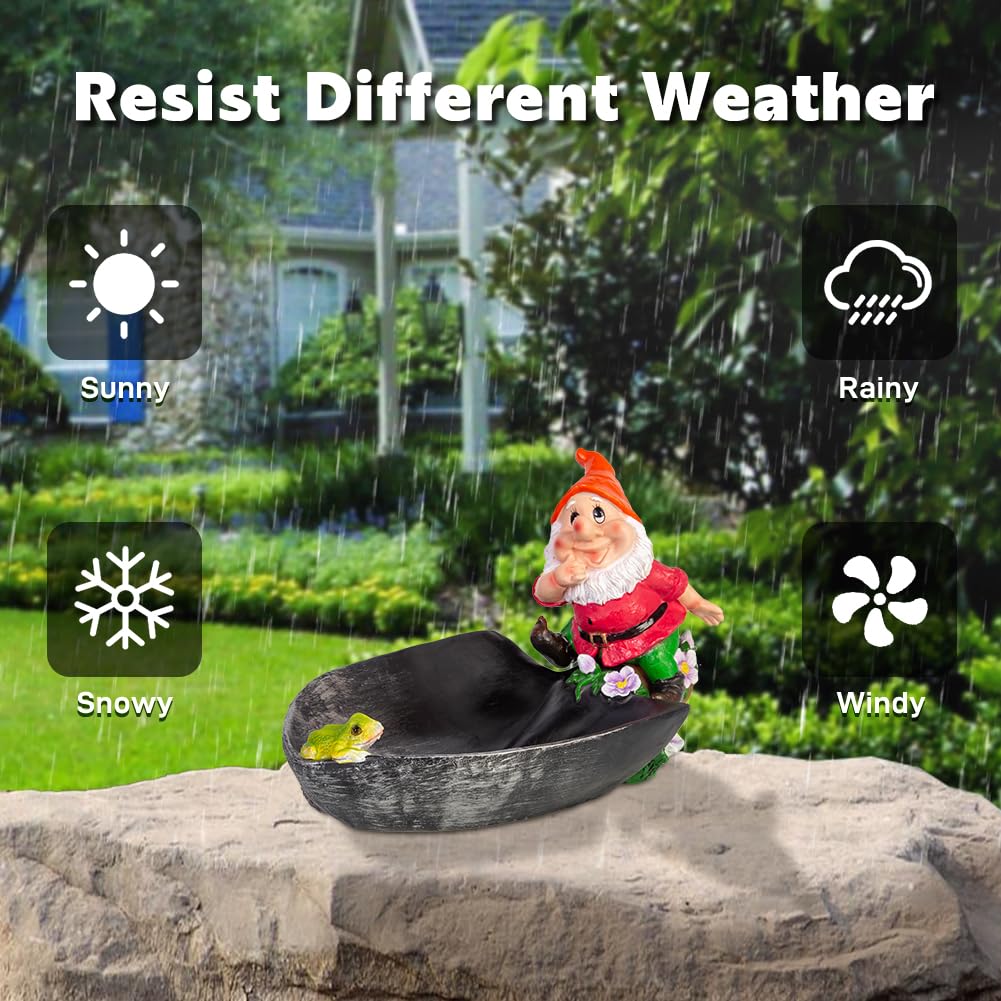 giole Shovel Shaped Bird Bath with Dwarf, Resin Bird Baths for Outdoors, Gnome Birdbath Bowl for Patio Lawn Garden Decor