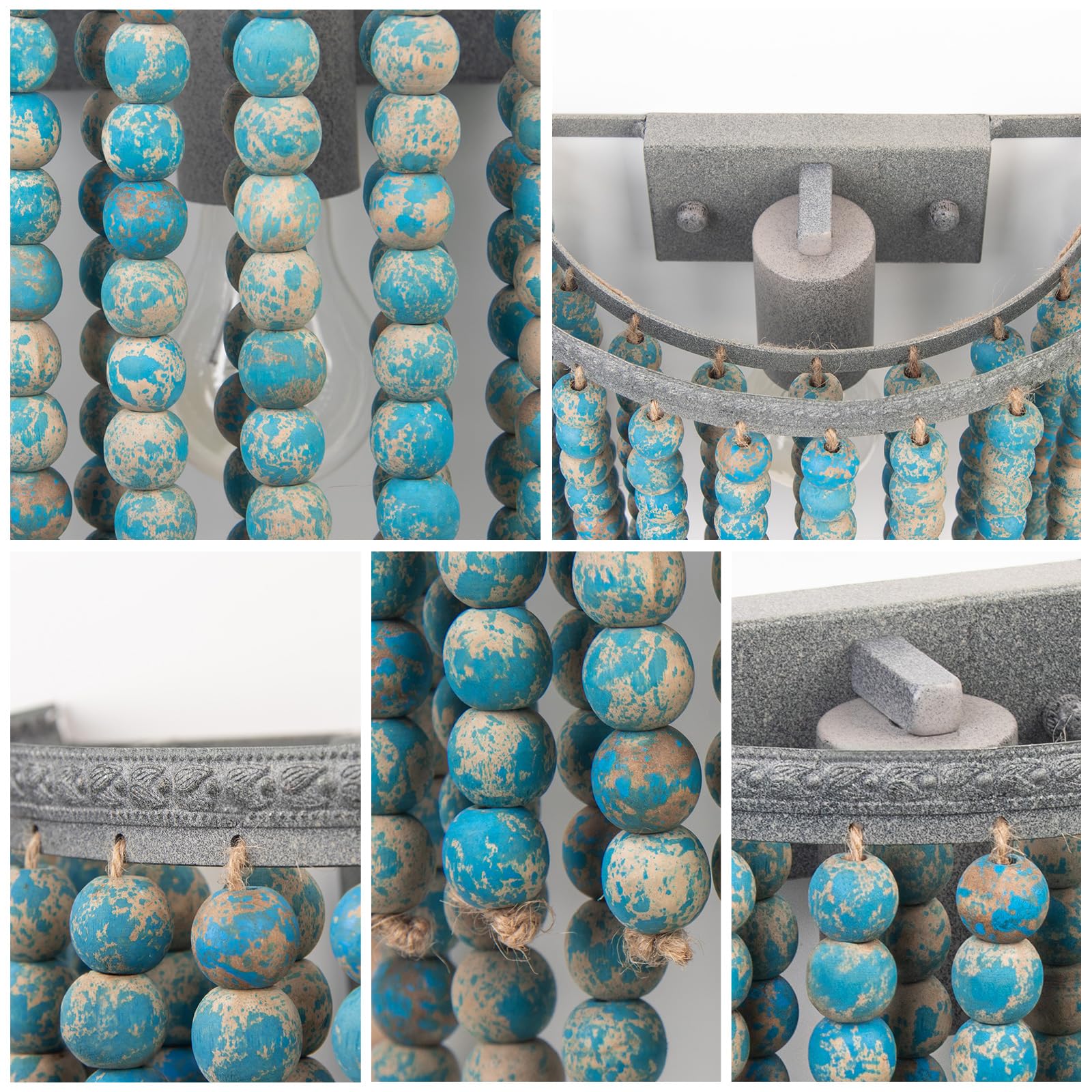 JCPYIUL Boho Wall Sconce, Vintage Art Deco Wall Sconce Indoor, Hardwired Hallway Sconces Wall Lighting for Bedroom Livingroom Entryway(Blue Wood Bead)