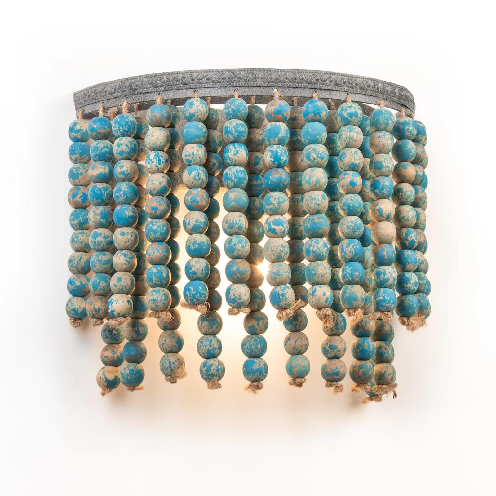 JCPYIUL Boho Wall Sconce, Vintage Art Deco Wall Sconce Indoor, Hardwired Hallway Sconces Wall Lighting for Bedroom Livingroom Entryway(Blue Wood Bead)