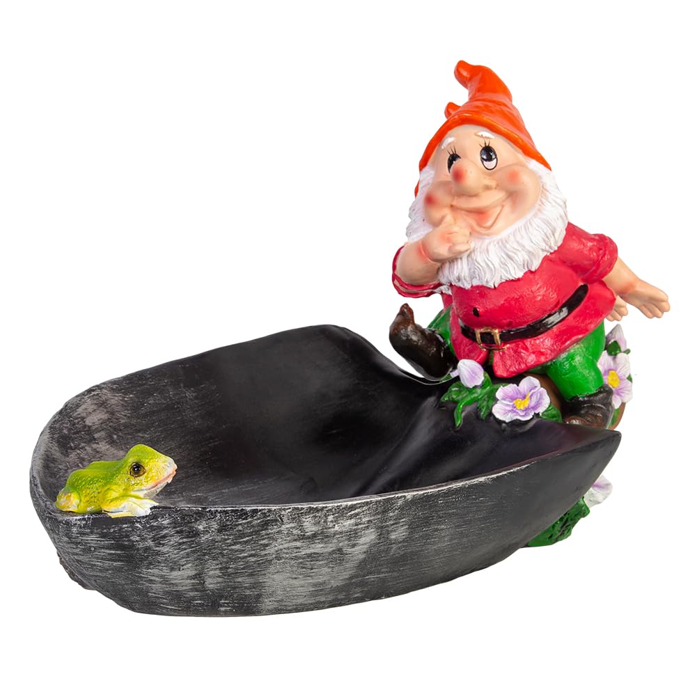 giole Shovel Shaped Bird Bath with Dwarf, Resin Bird Baths for Outdoors, Gnome Birdbath Bowl for Patio Lawn Garden Decor