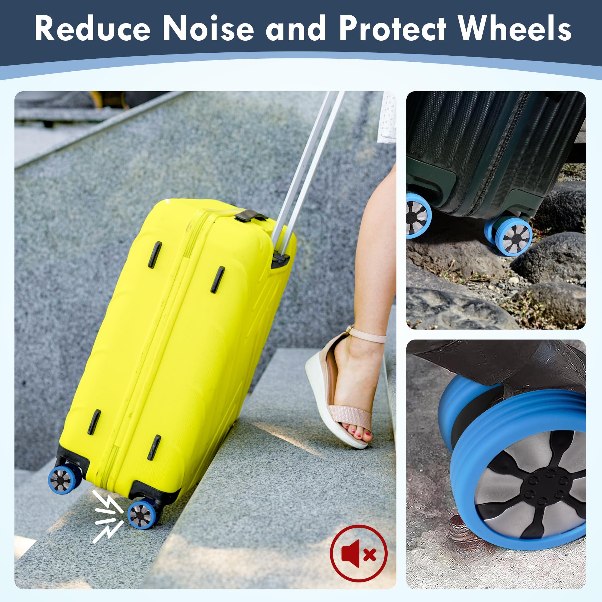 8 PCS Luggage Wheel Cover, Luggage Suitcase Wheels Protector Covers, Silicone Luggage Spinner Wheel Covers for Most 8-Spinner Wheels Travel Luggage Cover, No Noise (Blue)