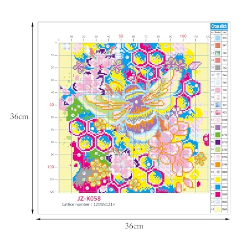YMJD DIY Cross Stitch Embroidery Kit, 11CT Printed Embroidery Kit DIY Cross Stitch Embroidery Kit – Bee 36 x 36 cm