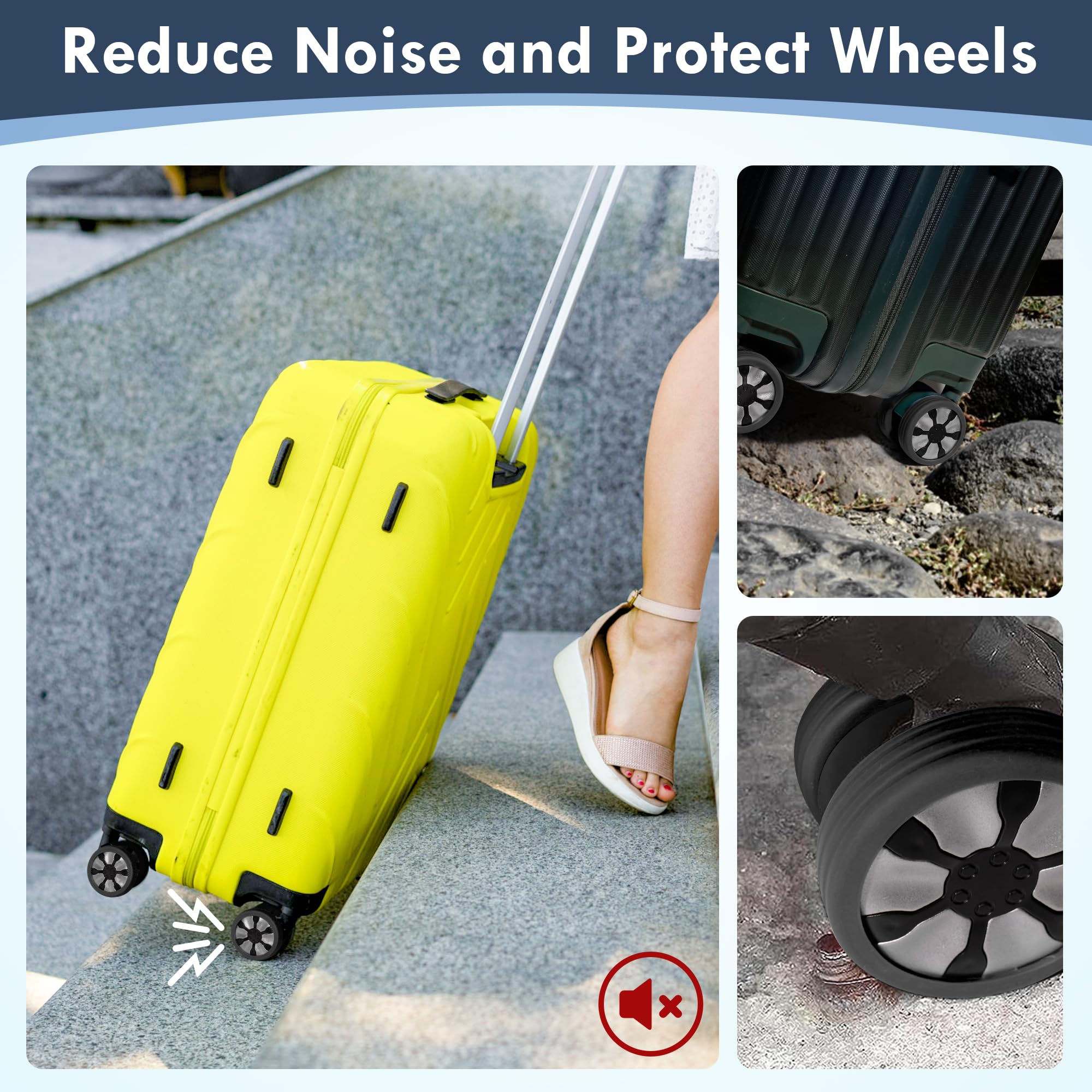 YUBIRD 8-Spinner Wheels Suitcase Cover, Silicone Luggage Protector, Black