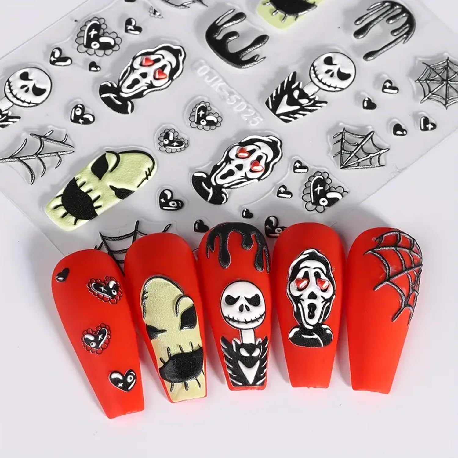 Muagorn Halloween 5D Nail Art Stickers Decals – Distinctive Set of 3 Realistic Designs for Individualized Halloween Nail Accents (Style 01)