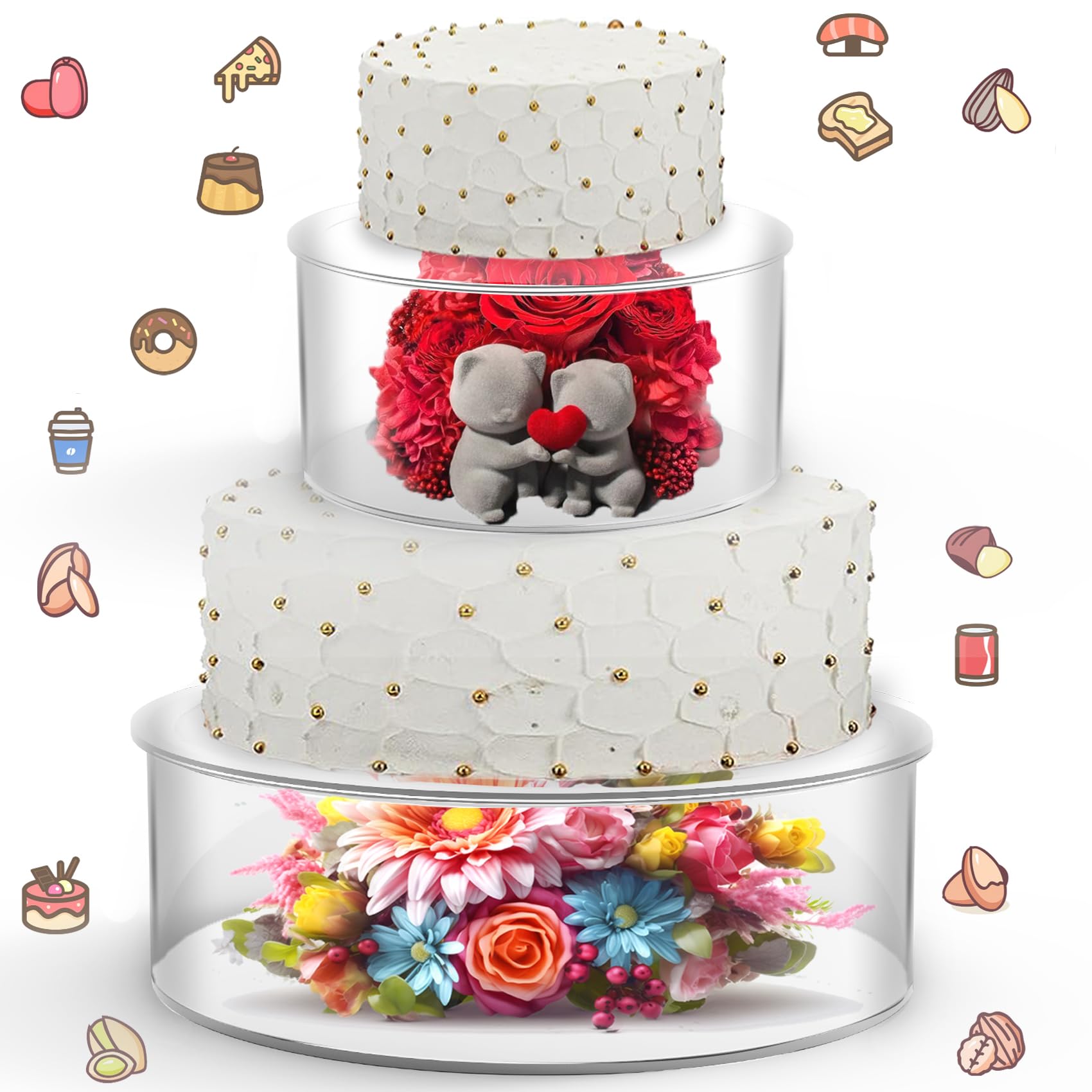 LEPump 2 Pcs Acrylic Fillable Clear Wedding Cake Stands 10 x 4'' and 6 x 4'' Cake Riser Round 2 Tier Cylinder Stand Display Box with Lid Decorative Centerpiece for Party Birthday