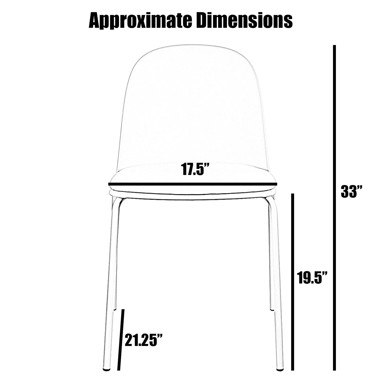 2xhome Set of 2 Modern Stackable Armless Dining Chairs | Plastic Shell with PU Leather Cushion Padded Seat and Metal Legs | Indoor or Outdoor Use | Home Kitchen Patio, Black