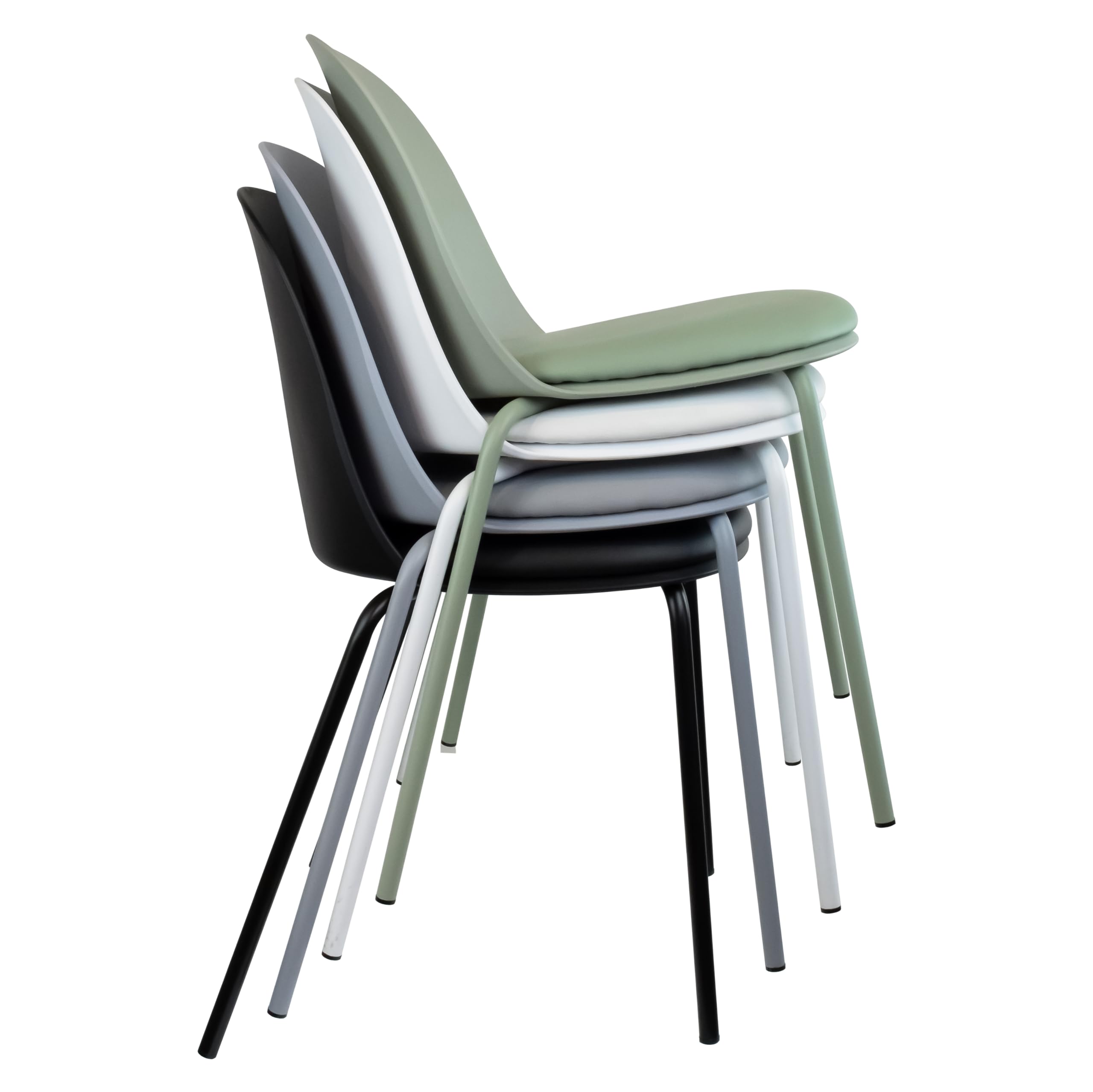 2xhome Set of 2 Modern Stackable Armless Dining Chairs | Plastic Shell with PU Leather Cushion Padded Seat and Metal Legs | Indoor or Outdoor Use | Home Kitchen Patio, Black
