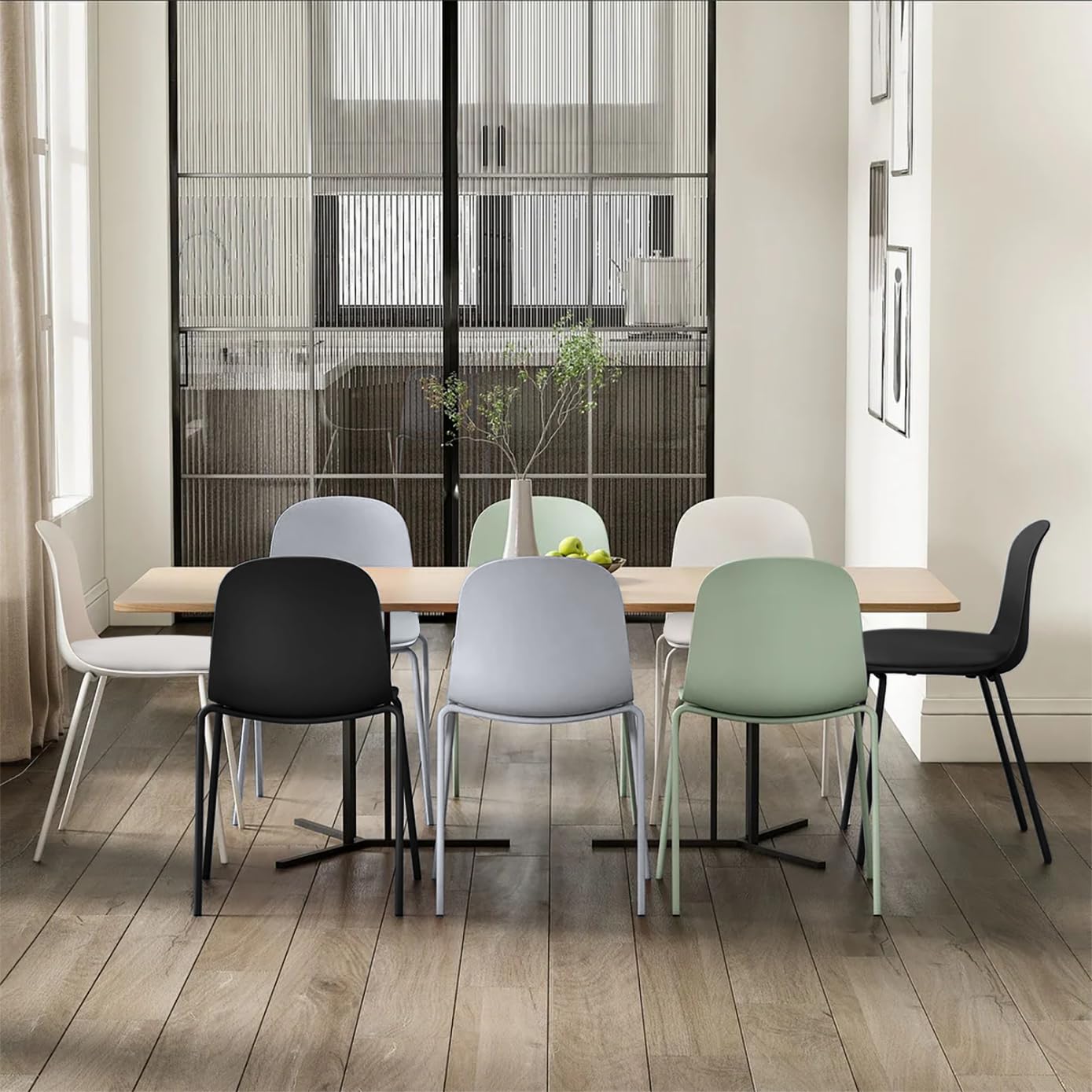2xhome Set of 2 Modern Stackable Armless Dining Chairs | Plastic Shell with PU Leather Cushion Padded Seat and Metal Legs | Indoor or Outdoor Use | Home Kitchen Patio, Black