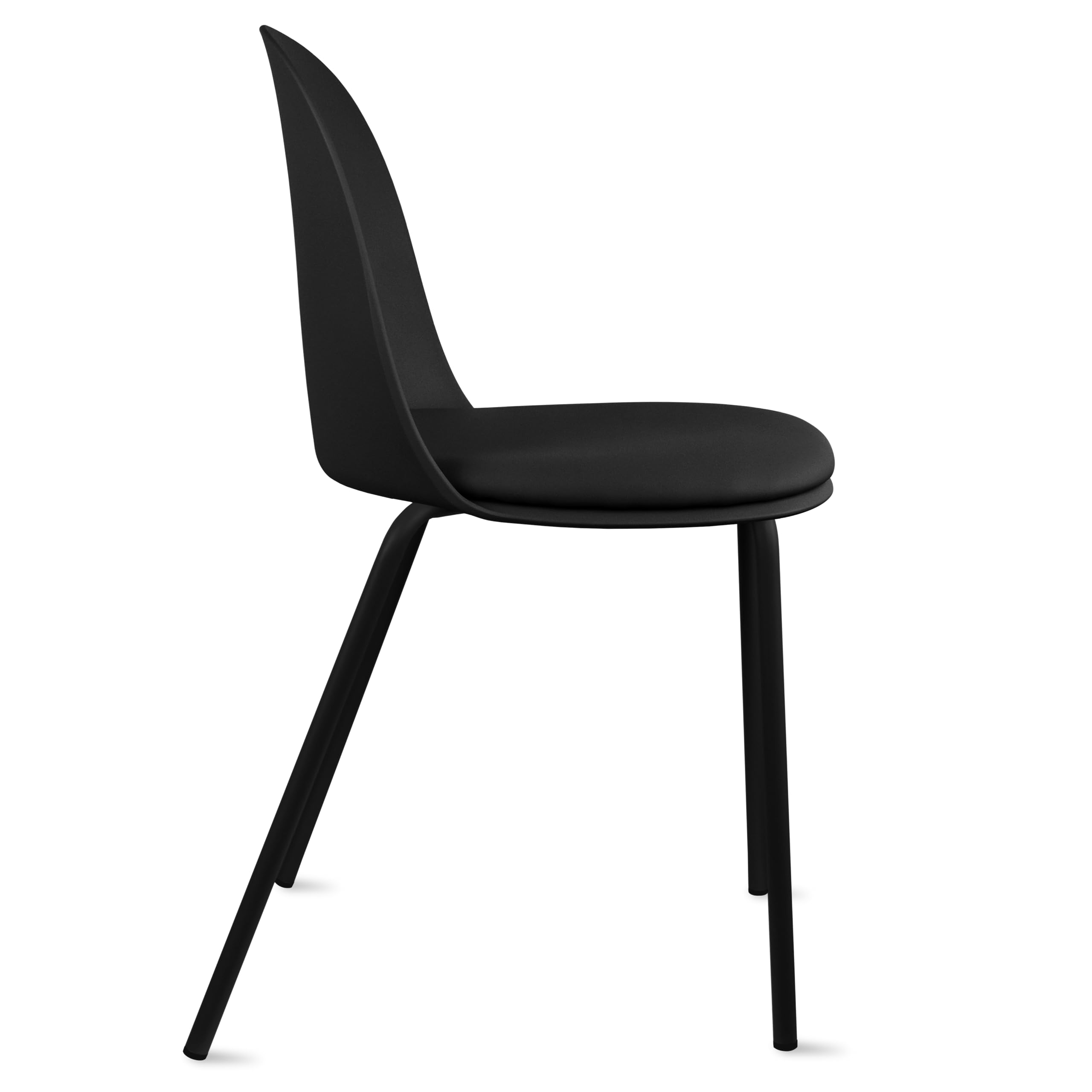 2xhome Set of 2 Modern Stackable Armless Dining Chairs | Plastic Shell with PU Leather Cushion Padded Seat and Metal Legs | Indoor or Outdoor Use | Home Kitchen Patio, Black