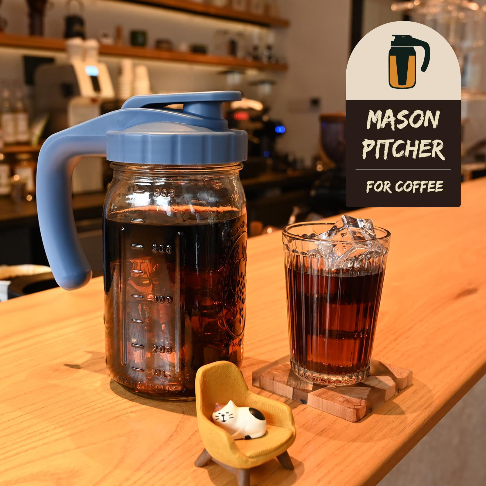 Glass Mason Jar Pitcher with Lid - Wide Mouth,1 Quart (32oz / 1 Liter) LIVEBAY Breast Milk Pitcher, Heavy Duty Glass Breastmilk Storage Container for Sun Tea, Juice, Cold Brew Coffee