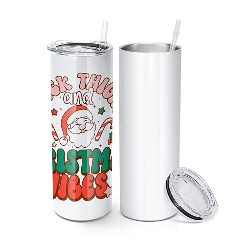 AGH 2 Pack Sublimation Tumbler Blank 20 OZ Straight Skinny Tumbler with Straw, Stainless Steel Double Wall Insulated Tumbler for Tumbler Press Machine