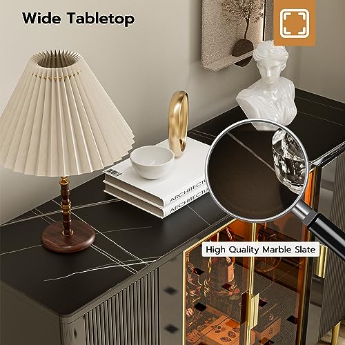 IKIFLY Modern Sideboard Buffet Cabinet with Storage, 47" Kitchen Storage Cabinets with Glass Doors and Shelves, LED Lights, Coffee Bar Cabinet for Dining Room, Kitchen, Hallway, Living Room, HU9156