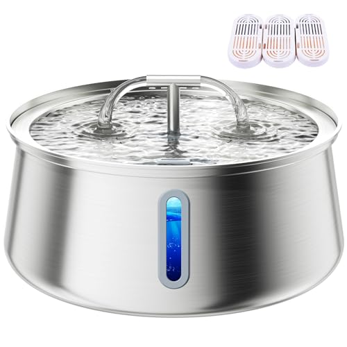 PONOSIR Cat Water Fountain Stainless Steel, 4L/135oz Dog Water Bowl Dispenser, Ultra-Quiet Large Automatic Pet Water Fountains for Cats and Dog Indoor Drinking with Water Level Window