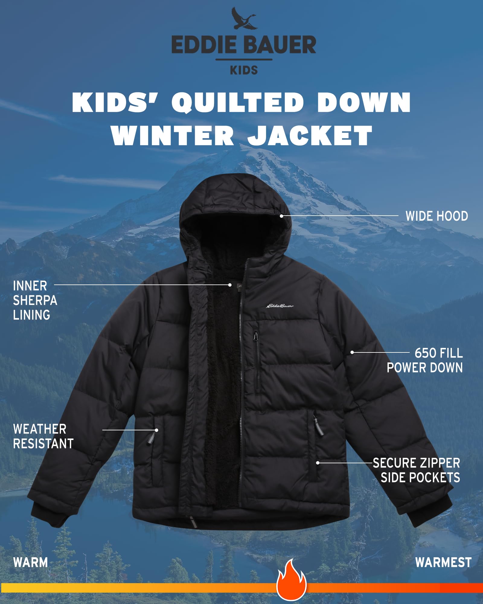 Eddie Bauer Boys' Winter Jacket - Heavyweight Quilted Down Jacket - Insulated Hooded Outerwear Coat for Boys (5-16), Size 14, Black