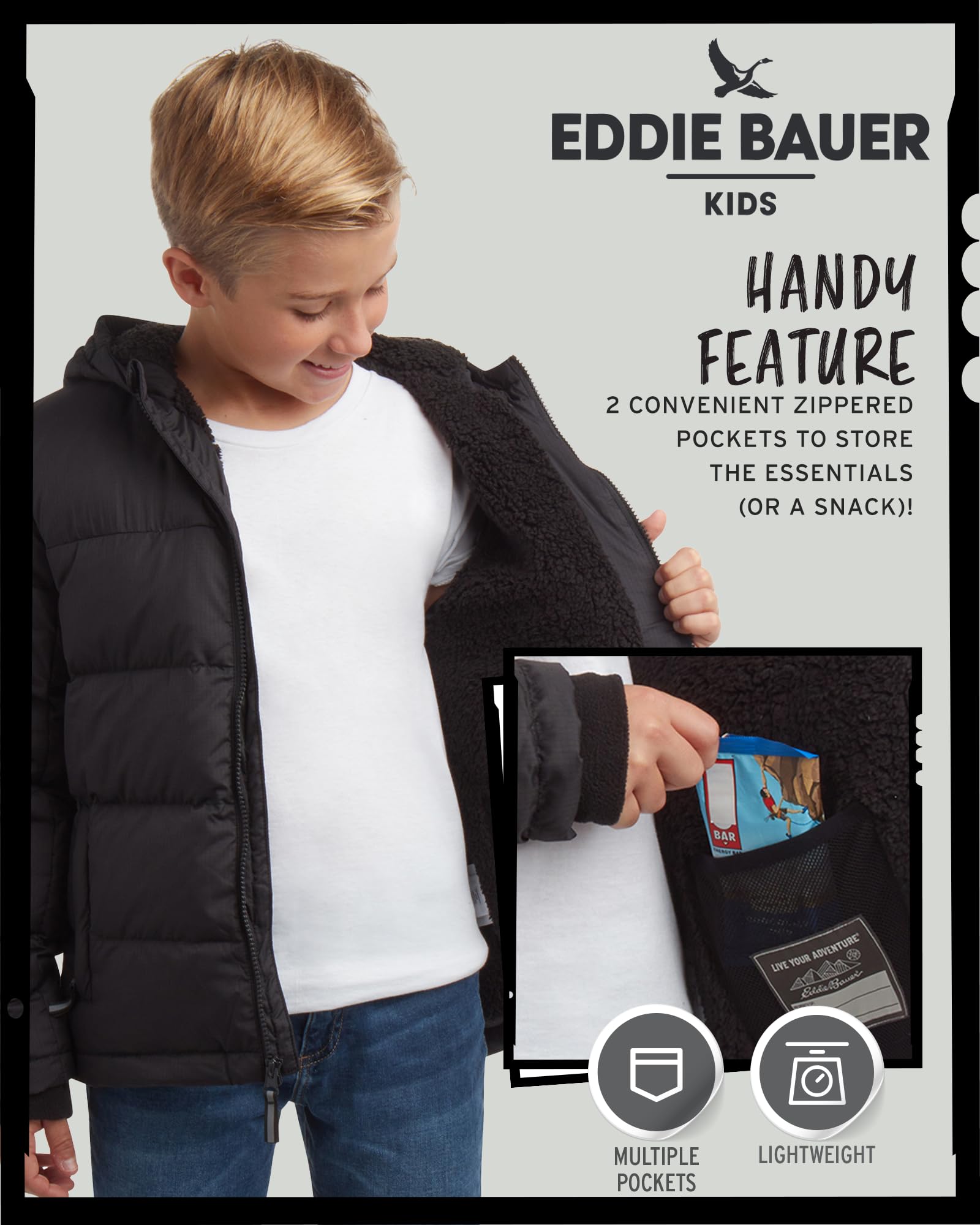 Eddie Bauer Boys' Winter Jacket - Heavyweight Quilted Down Jacket - Insulated Hooded Outerwear Coat for Boys (5-16), Size 14, Black