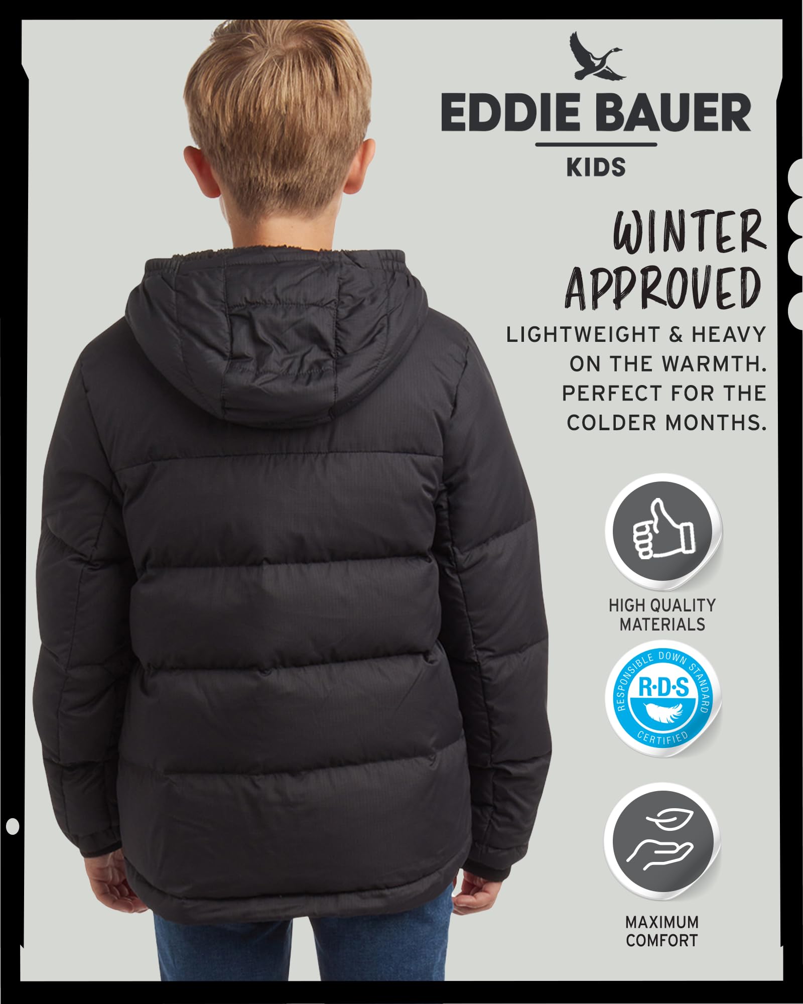 Eddie Bauer Boys' Winter Jacket - Heavyweight Quilted Down Jacket - Insulated Hooded Outerwear Coat for Boys (5-16), Size 14, Black