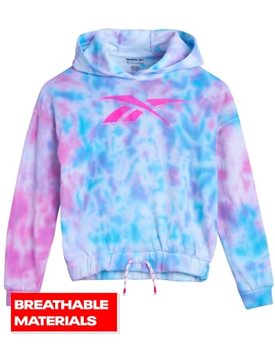 Reebok Girls Sweatsuit - 2 Piece Performance Fleece Sweatshirt and Jogger Sweatpants - Tie Dye Activewear Set for Girls, 7-12, Size 8, Tie Dye Pink