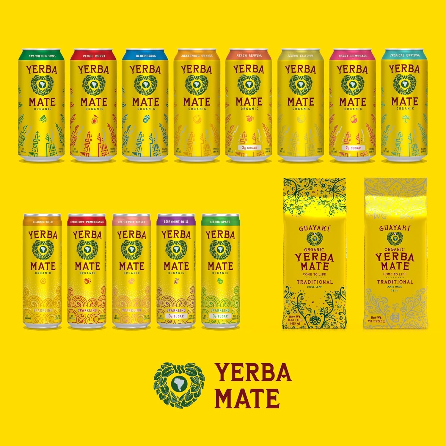 Guayakí Yerba Mate, Organic Energy Drink Alternative, Variety Pack, 150mg Natural Plant Based Caffeine, Better for You Energy & Focus, No Jitters or Crash, 15.5 Oz (Pack of 12) (Packaging May Vary)
