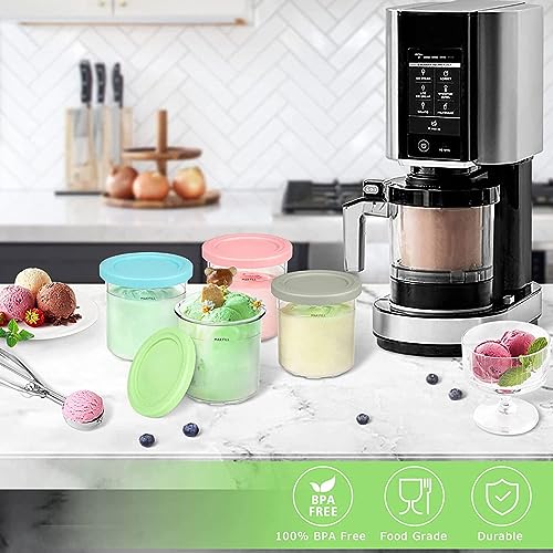 EVANEM 2/4/6PCS Creami Pints, for Creami Ninja Ice Cream,16 OZ Ice Cream Pints Cup Reusable,Leaf-Proof Compatible with NC299AMZ,NC300s Series Ice Cream Makers,Pink+Blue-2PCS