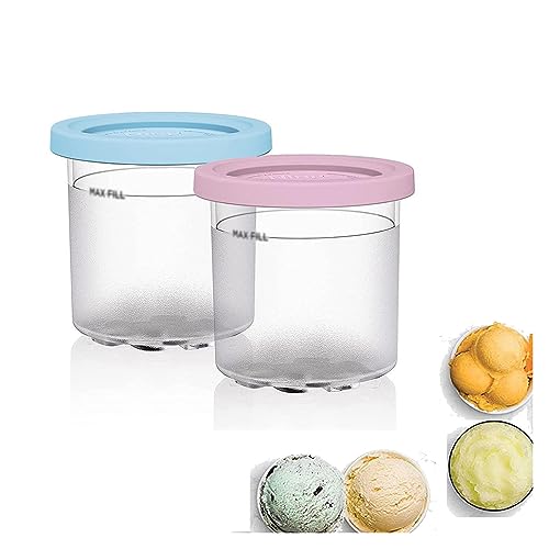 EVANEM 2/4/6PCS Creami Pints, for Creami Ninja Ice Cream,16 OZ Ice Cream Pints Cup Reusable,Leaf-Proof Compatible with NC299AMZ,NC300s Series Ice Cream Makers,Pink+Blue-2PCS