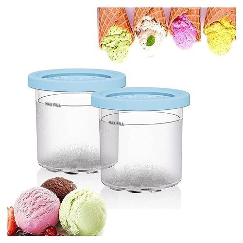 EVANEM 2/4/6PCS Creami Deluxe Pints, for Ninja Creami Pint,16 OZ Ice Cream Container Bpa-Free,Dishwasher Safe Compatible with NC299AMZ,NC300s Series Ice Cream Makers,Blue-2PCS