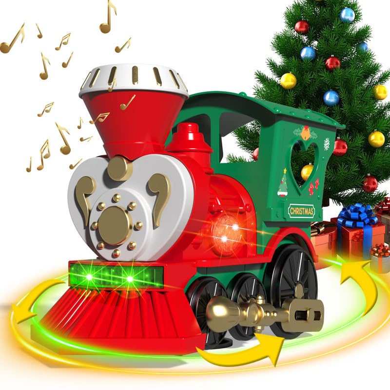 JUQU Train Toy for Christmas - Toy Train w/Lights & Customized Sounds for Christmas - 360° Rotation Moving Bump and Go Train Locomotive for Kids Toddlers for Age 3 4 5 6 7 8+ Boys Girls (Red/Green)