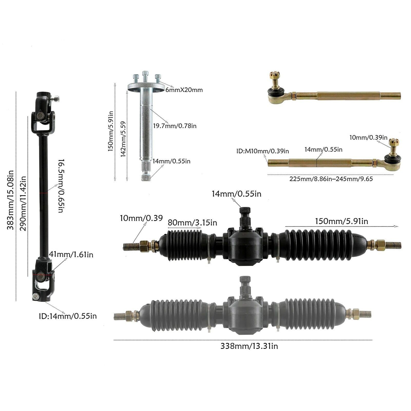 91.SCS 𝐒𝐭𝐞𝐞𝐫𝐢𝐧𝐠 𝐒𝐡𝐚𝐟𝐭 Wheel Assembly Tie Rod Rack Shaft Kit Fit Go Kart Drift Trike ATV Buggy