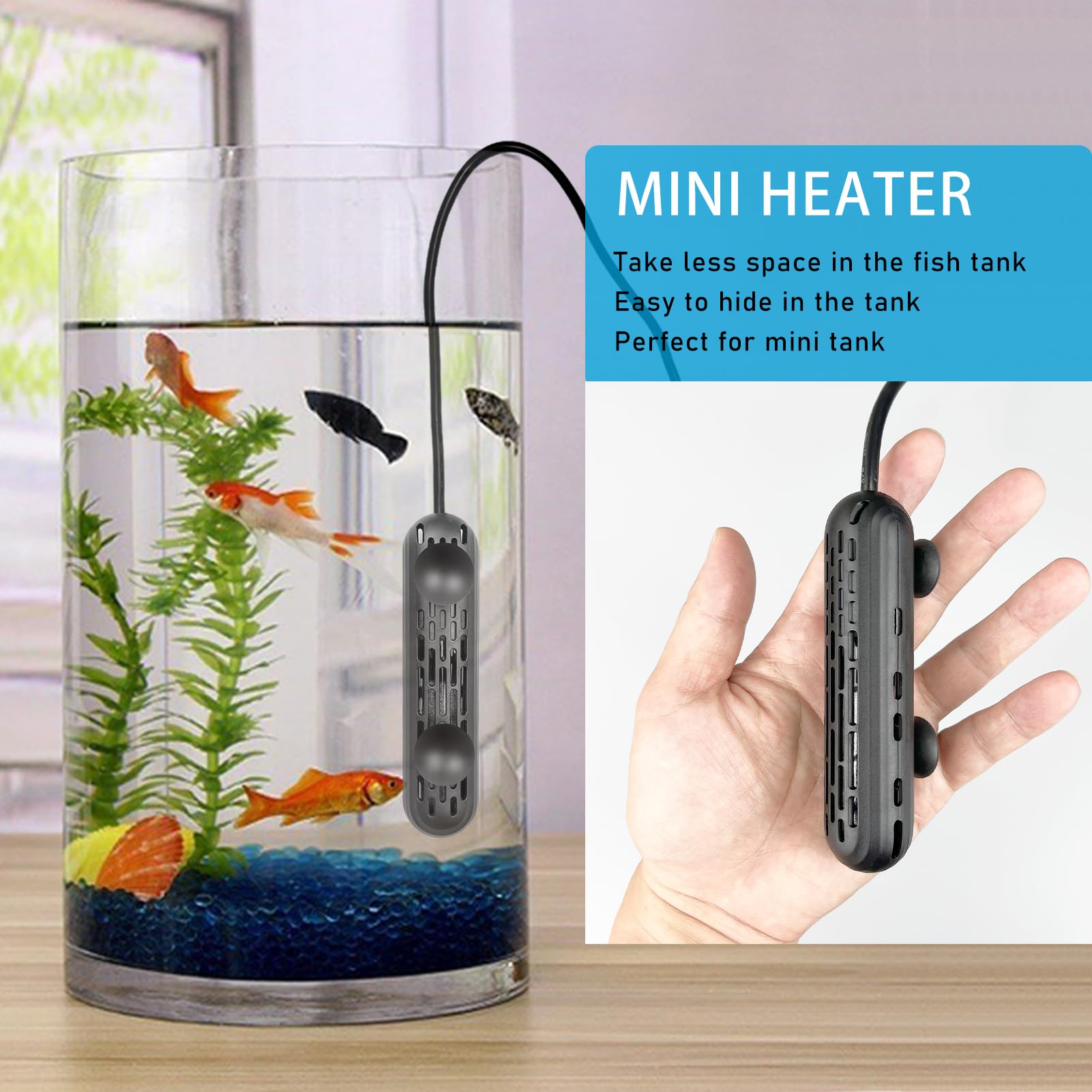YukiHalu Small Aquarium Heater 25/50/100/150W with Protective Cover, Mini Fish Tank Heater, External Controller, Temperature Adjustable, Digital Display, Used for 5/10/20/30 Gallons (50W-10Gallon)