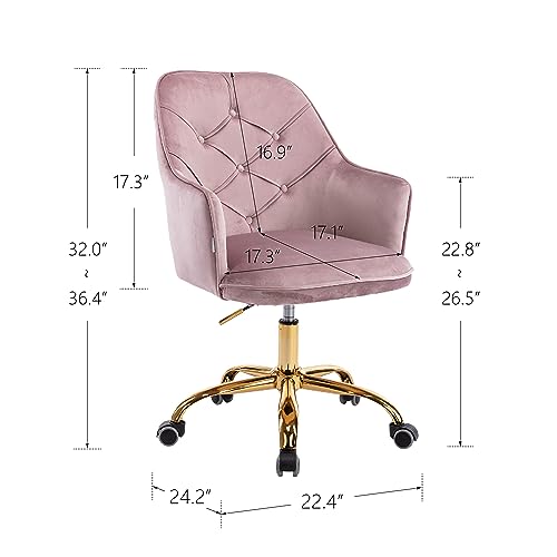 Velvet Swivel Shell Chair for Living Room,Office Chair, Modern Leisure Arm Chair Pink