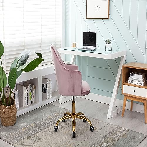 Velvet Swivel Shell Chair for Living Room,Office Chair, Modern Leisure Arm Chair Pink