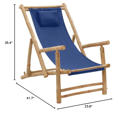 NusGear Deck Chair Bamboo and Canvas Navy Blue-7489