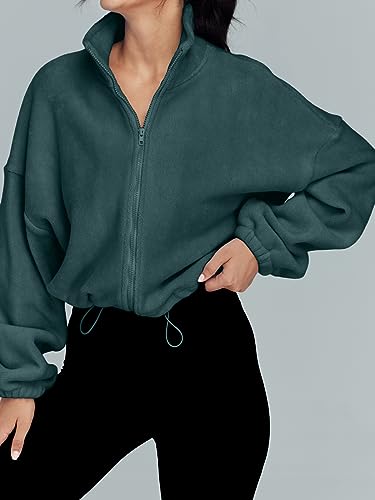 AUTOMET Womens Fleece Jackets Zip Up Oversized Sweatshirts Winter Clothes Long Sleeve Crop Sherpa Fall Outfits Fashion Green S