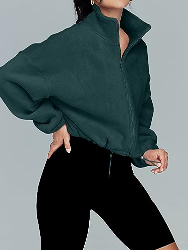 AUTOMET Womens Fleece Jackets Zip Up Oversized Sweatshirts Winter Clothes Long Sleeve Crop Sherpa Fall Outfits Fashion Green S