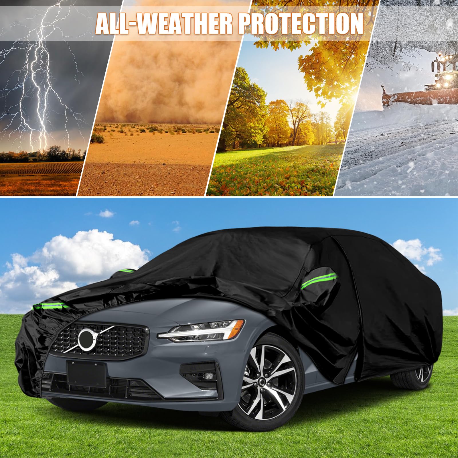Waterproof Car Covers Replace for 2010-2023 Volvo S60, 6 Layers All Weather Custom-fit Car Cover with Zipper Door & Windproof Bands for Snow Rain Dust Hail Protection (S60)