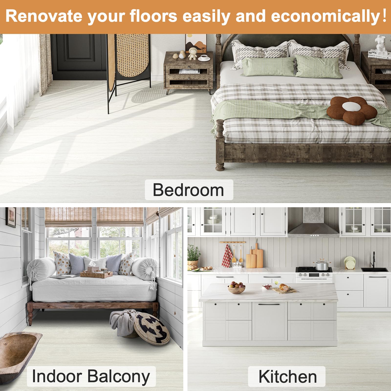 Oxdigi Vinyl Flooring Roll Peel and Stick - 15.7" x 118" (12.9 Sq.Ft) | Removable Self-Adhesive Wear-Resistant Vinyl Floor Tiles Wood Plank |Waterproof for Bathroom, Kitchen... | Whitewashed Oak