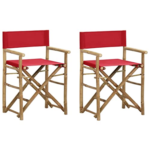 NusGear Folding Director's Chairs 2 pcs Red Bamboo and Fabric-14474
