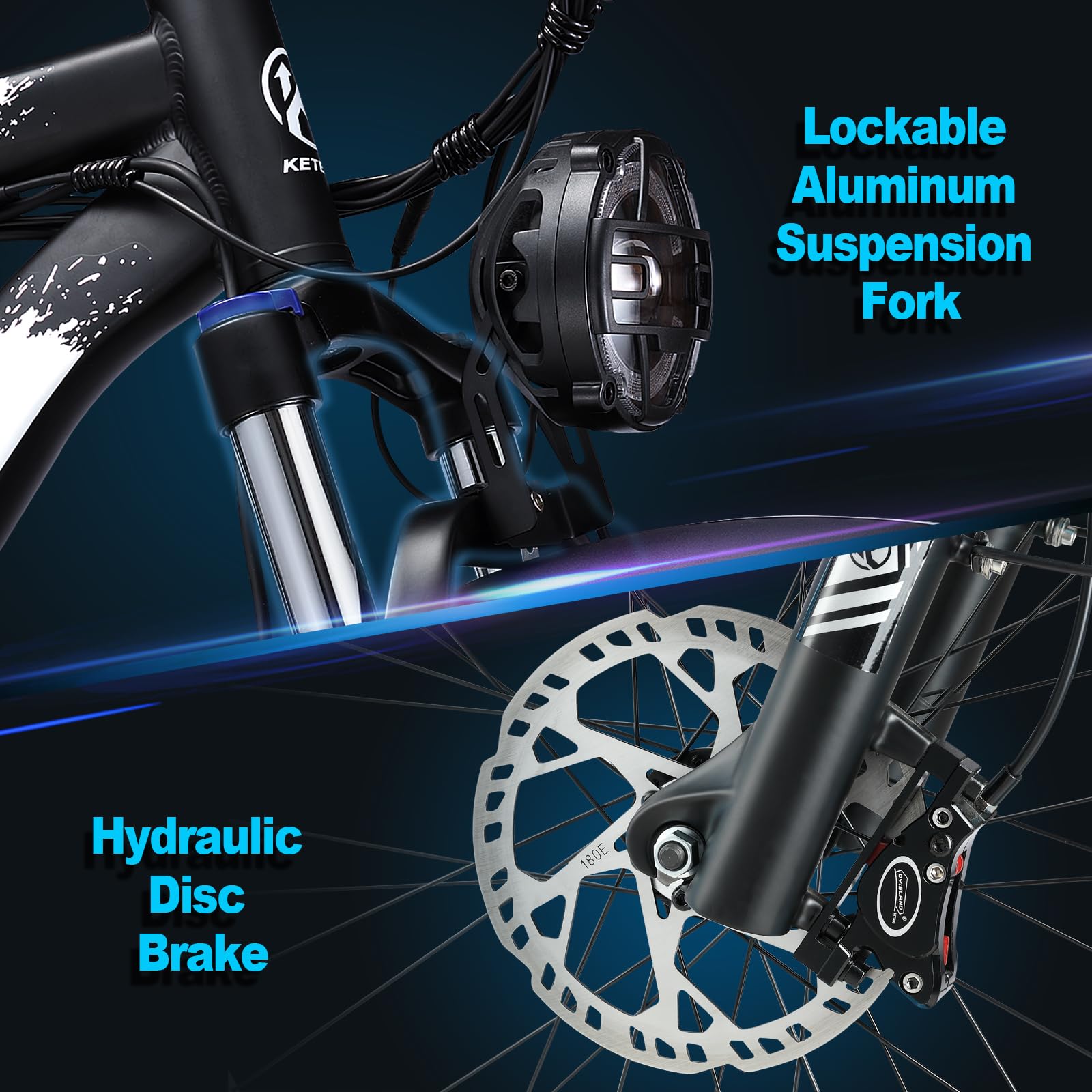 QIKAITU Electric Bike for Adults 1600W 48V 20AH Removable Battery 28MPH 26" x 4" Fat Tire Snow Beach Mountain Ebike with 21-Speed Shifting Gear Hydraulic Disc Brake City Electric Bicycles(Black-Blue)
