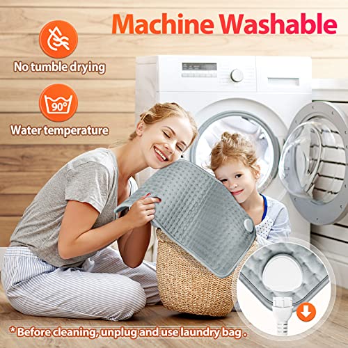 Heating Pad, 10 Heat Settings & 3 Timer Settings with Auto Off, Wet & Dry Heat Therapy Electric Heating Pad, Relieves Back, Neck, Shoulder & Abdominal Pain Heat Pad, Machine Washable, 12" x 24"(Grey)
