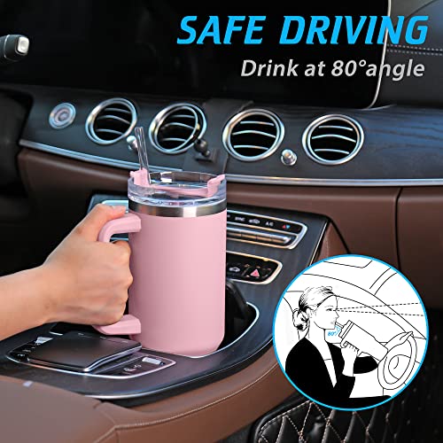 Skywerc 40 oz Tumbler With Handle and Straw | Double Wall Vacuum Insulated Travel Mug | Stainless Steel Water Bottle Cup | Keeps Drinks Cold up to 34 Hours | Cupholder Friendly | BPA Free | Pale Pink