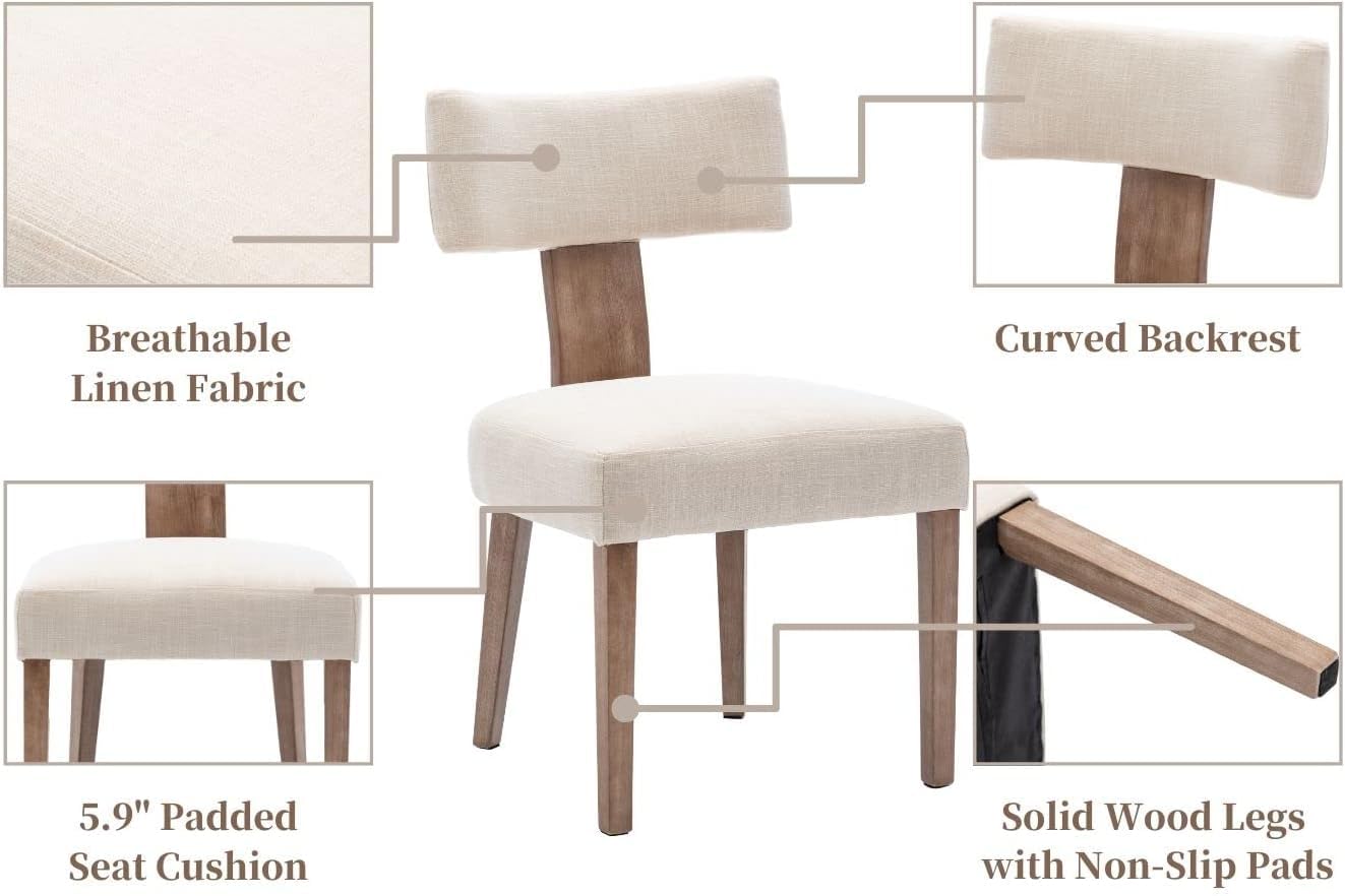 BESTANO Modern Dining Chairs Set of 4, Comfy Upholstered Side Chairs with Wood Legs, Linen Fabric Dining Chairs with Curved Wingback for Living Room Dining Room, Beige