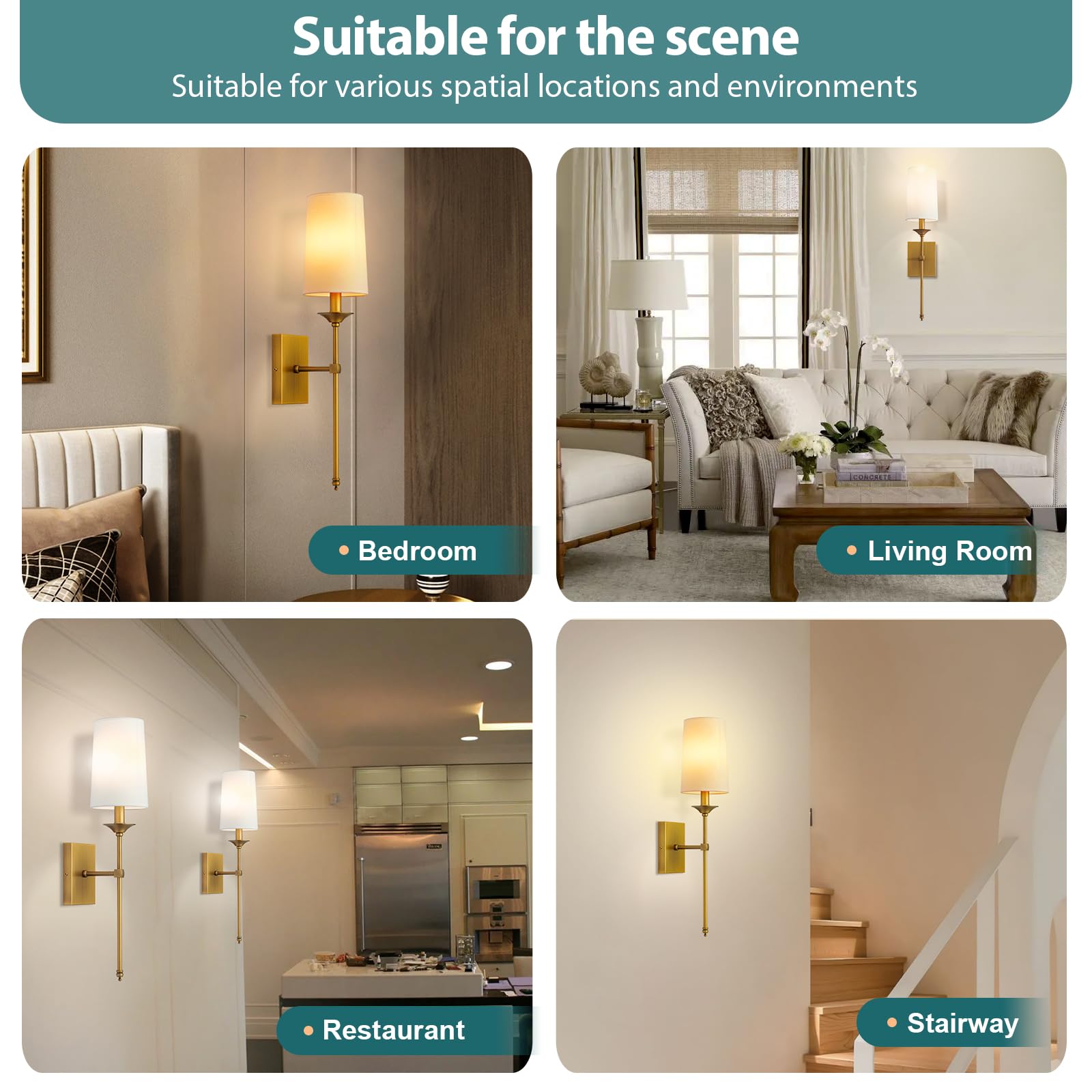 TERLEENART Rechargeable Battery Operated Wall Sconces Set of 2, Modern Mid Century Candlestick Style Wall Light Fixtures with Pure White Cylindrical Fabric Shade and Antique Brass Long Slim Stem